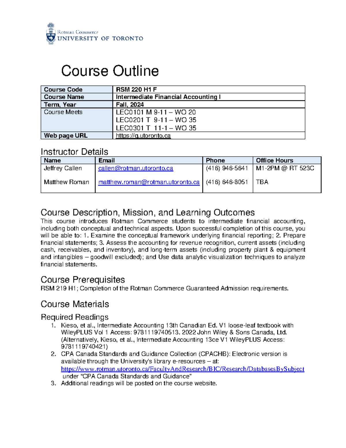 RSM220H1F-2024-25 - course outline. ....... - Course Outline Course ...
