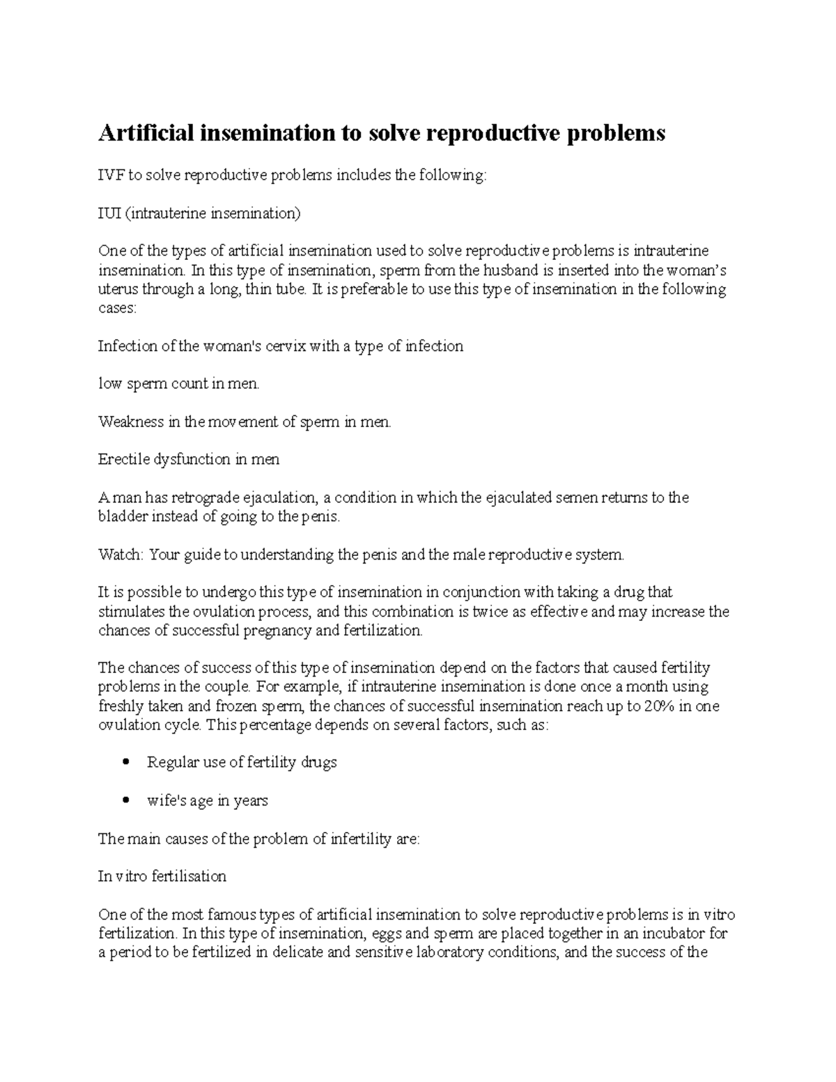Artificial insemination to solve reproductive problems - In this type ...