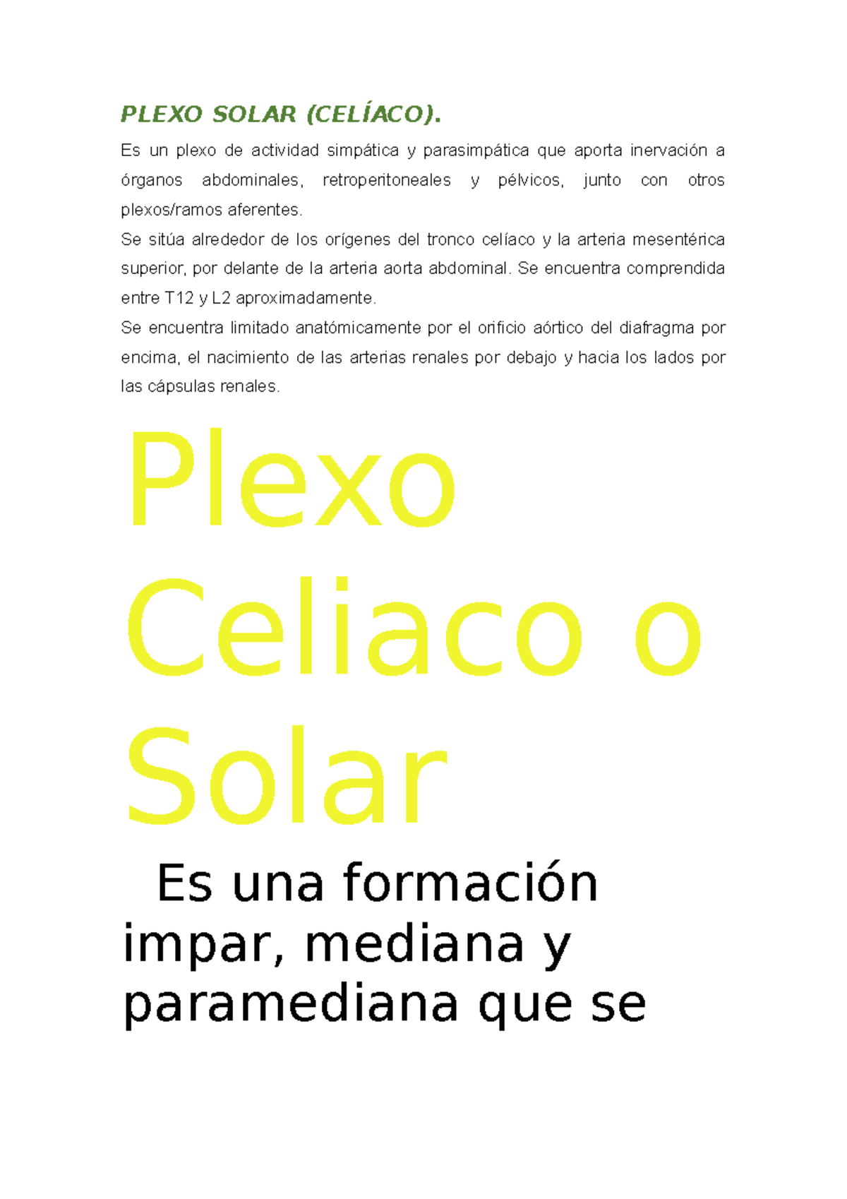 Plexo Solar - PLEXO SOLAR (CELÍACO). Es un plexo de actividad simpática ...