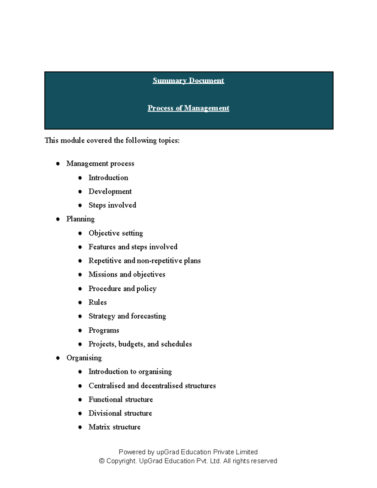 Manage Proc Up Summary School Of Business This Module Covered The