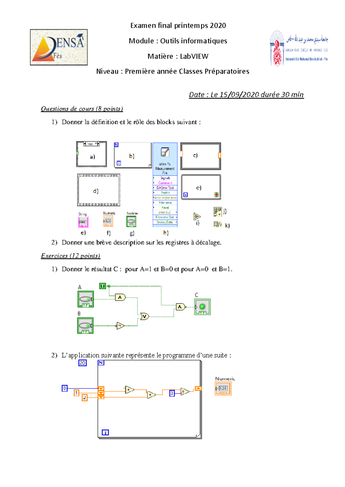 Examen final Lab VIEW - Examen final printemps 2020 Module : Outils informatiques Matière ...