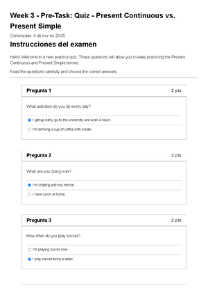 Examen Week 3 - Pre-Task Quiz - Reading Comprehension - Week 3 - Pre ...