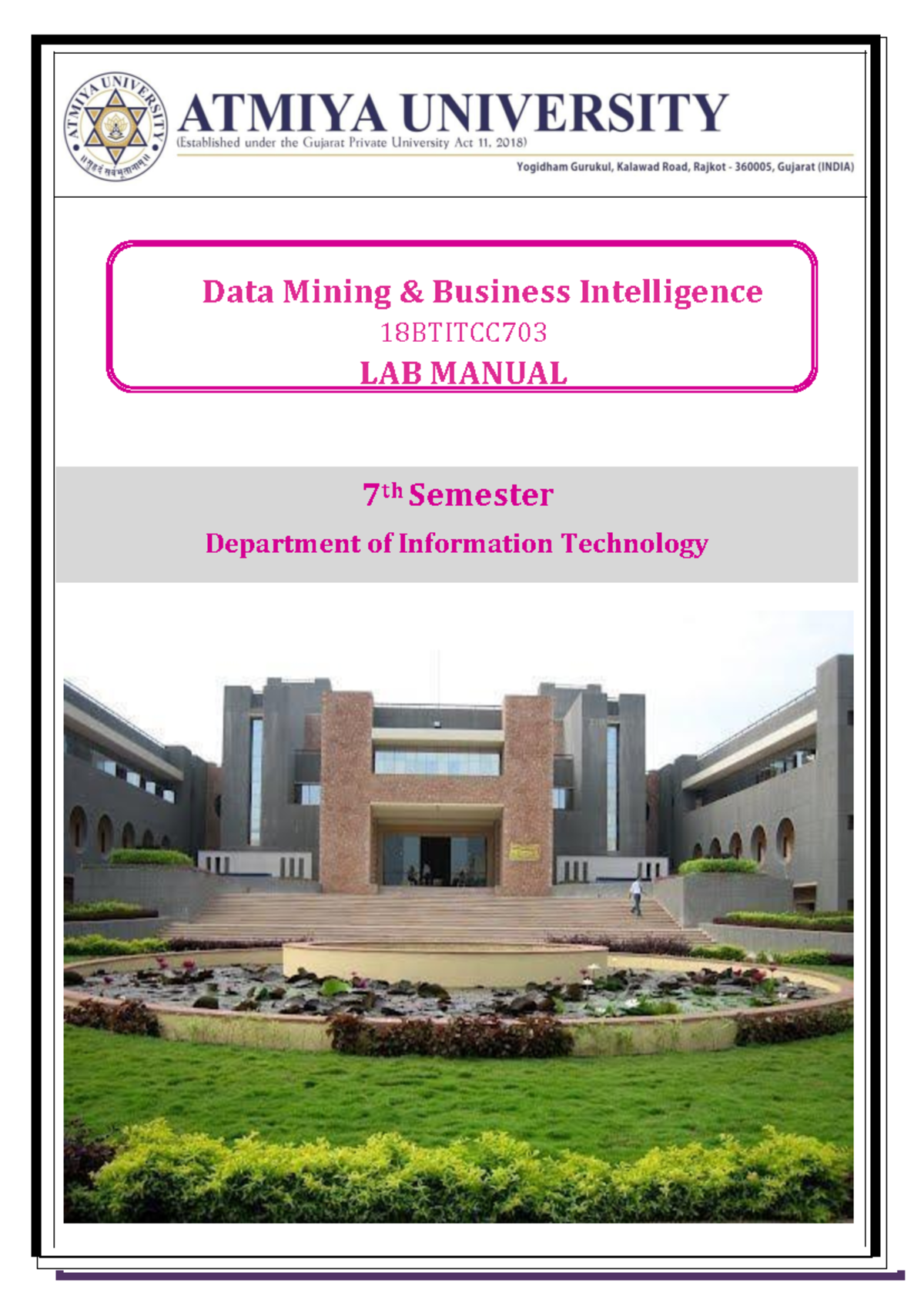 DMBI Labmanual vrushank - 7 th Semester Department of Information Technology Data Mining & - Studocu