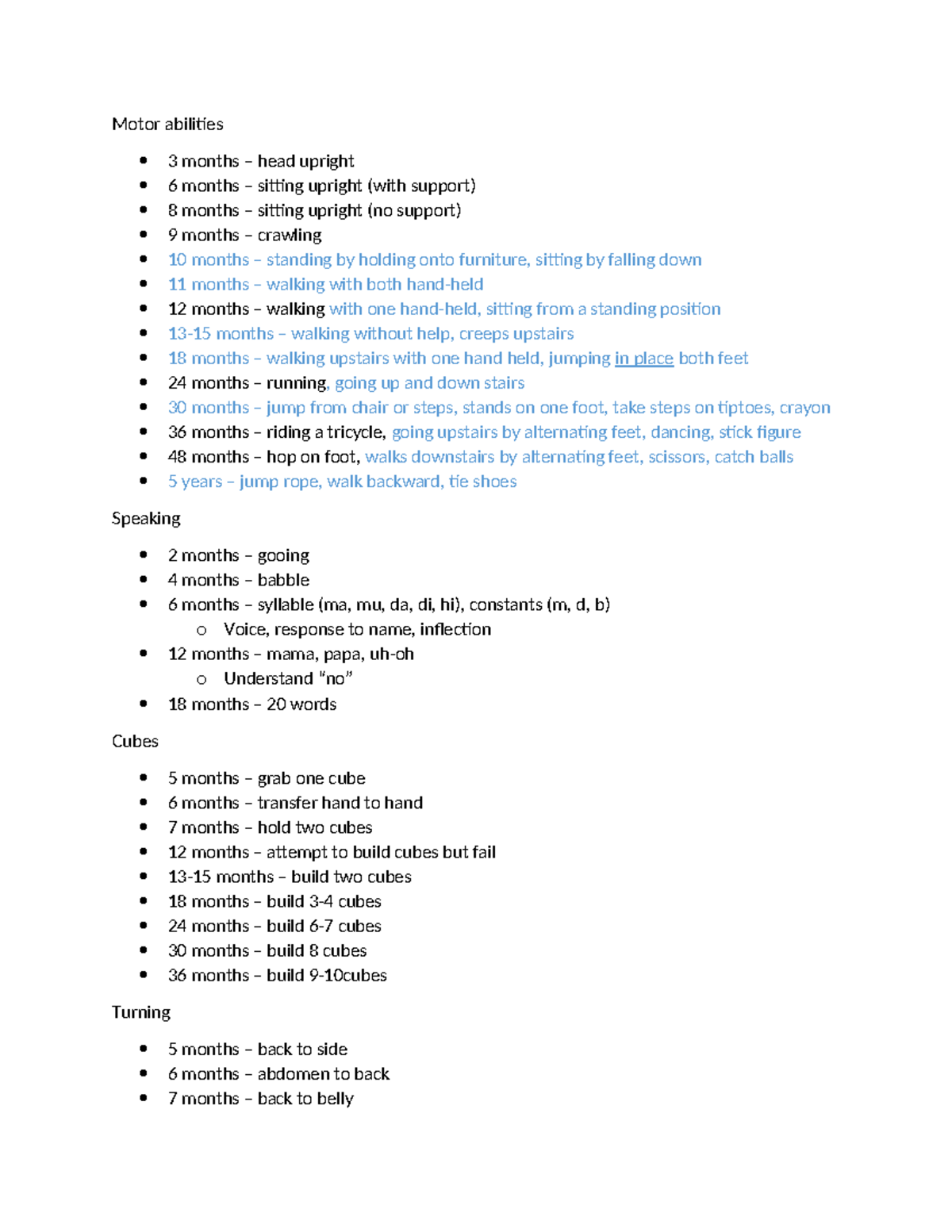 Milestones - Summary Holistic Nursing Care of Children and Families ...
