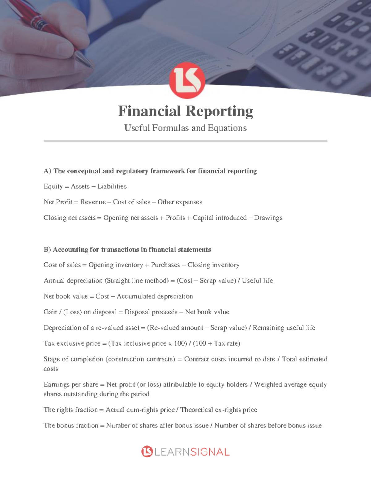 FR - Useful Formulas and Equations - Financial Reporting Useful ...