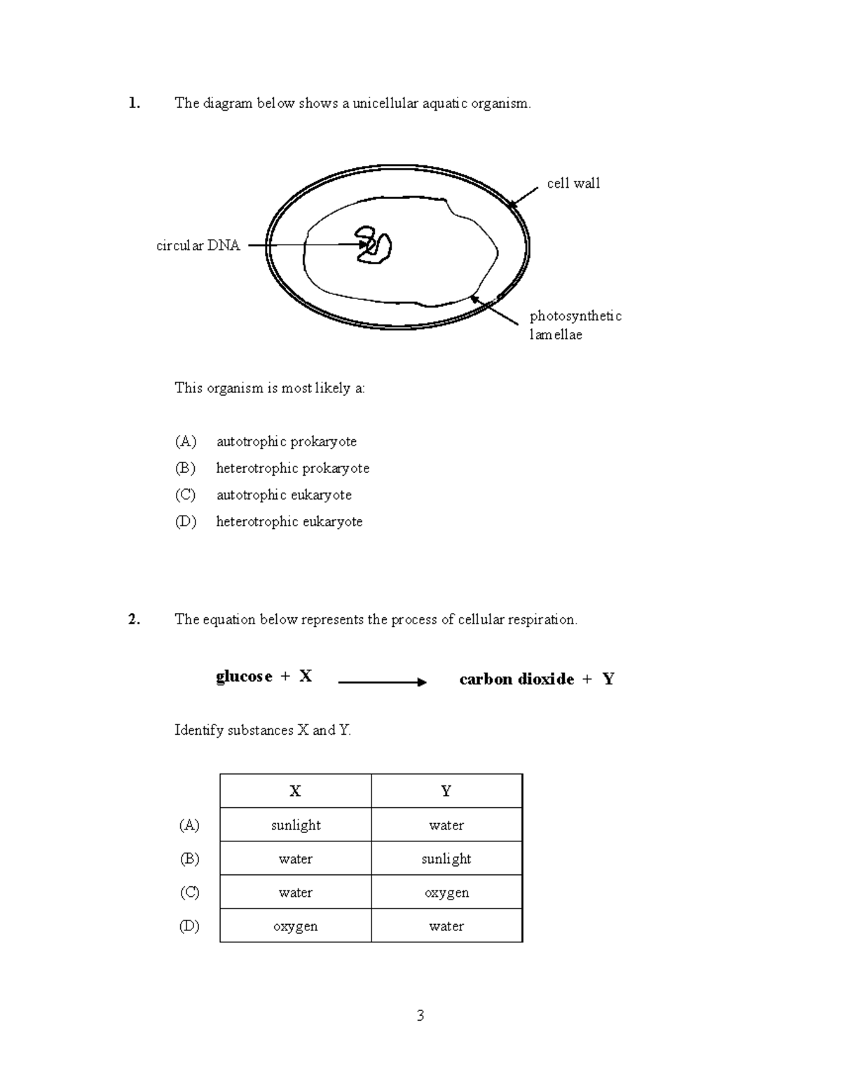 Biology Year 11 practice Yearly Exam - The diagram below shows a ...