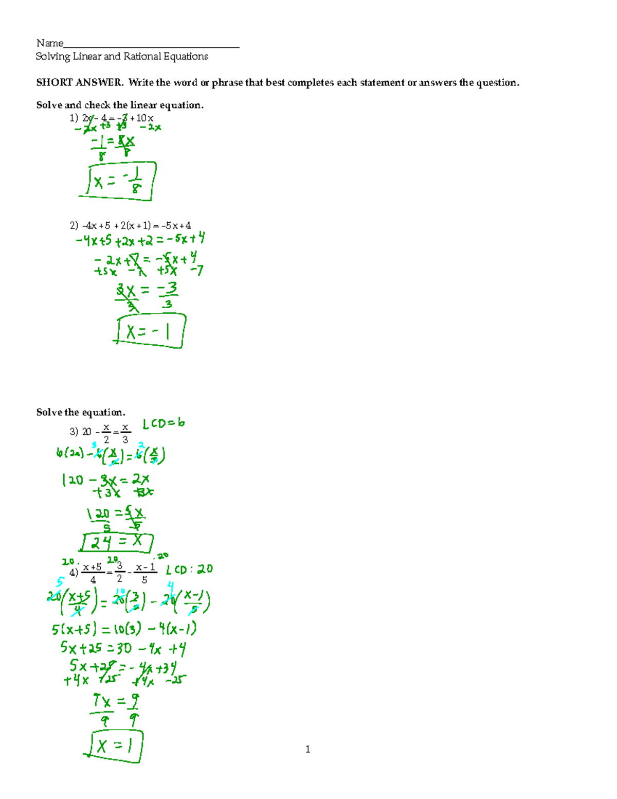 Solving linear and rational equations Solutions - Warning: Error during font loading ...