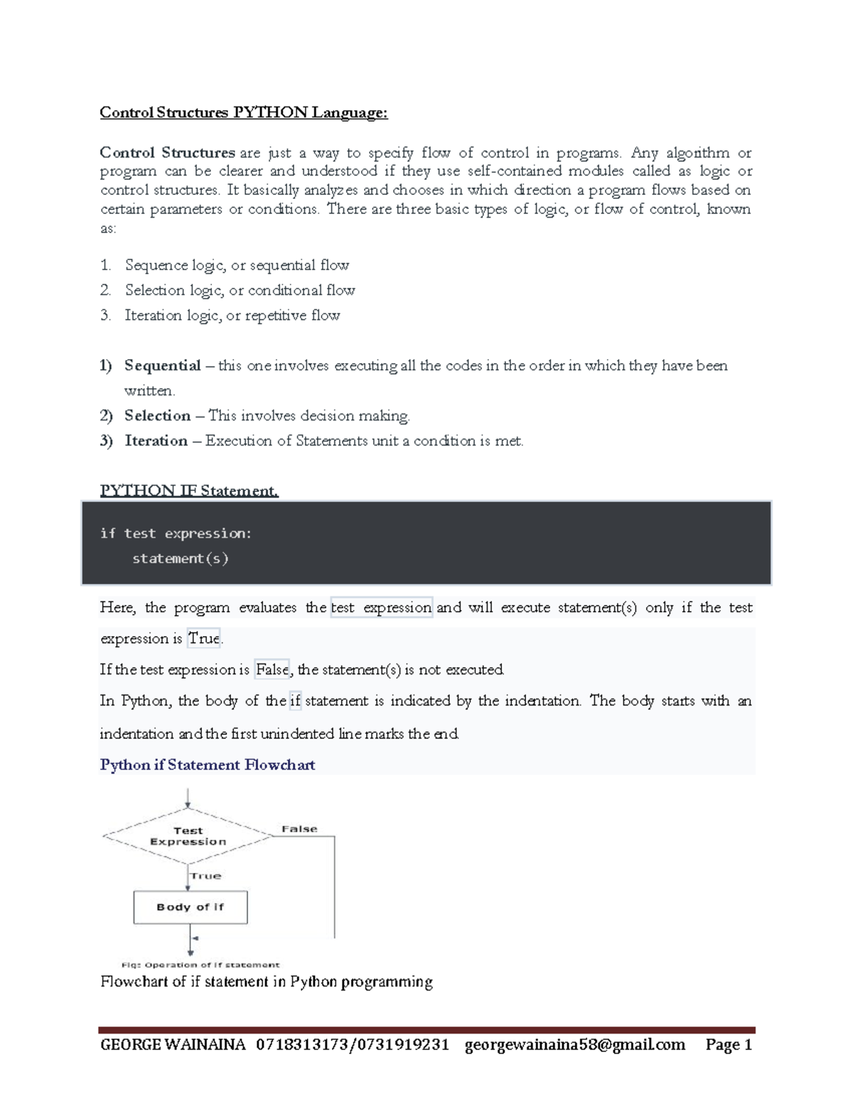 Introduction to Python Concepts 2 - Control Structures PYTHON Language: Control Structures are ...