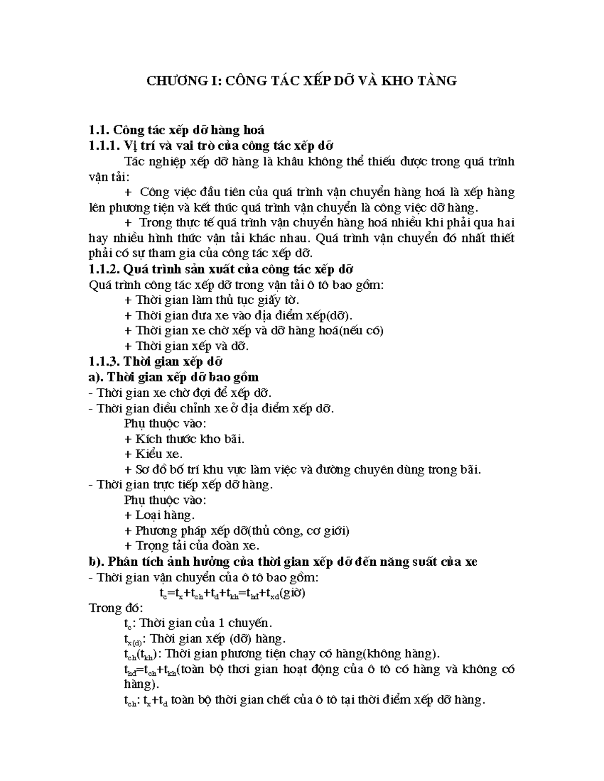 Chuong 1 cong tac xep do va kho tang - Ch¬ ng I: C«ng t ̧c xÕp dì vμ kho tμng 1 .1. C«ng t ̧c ...