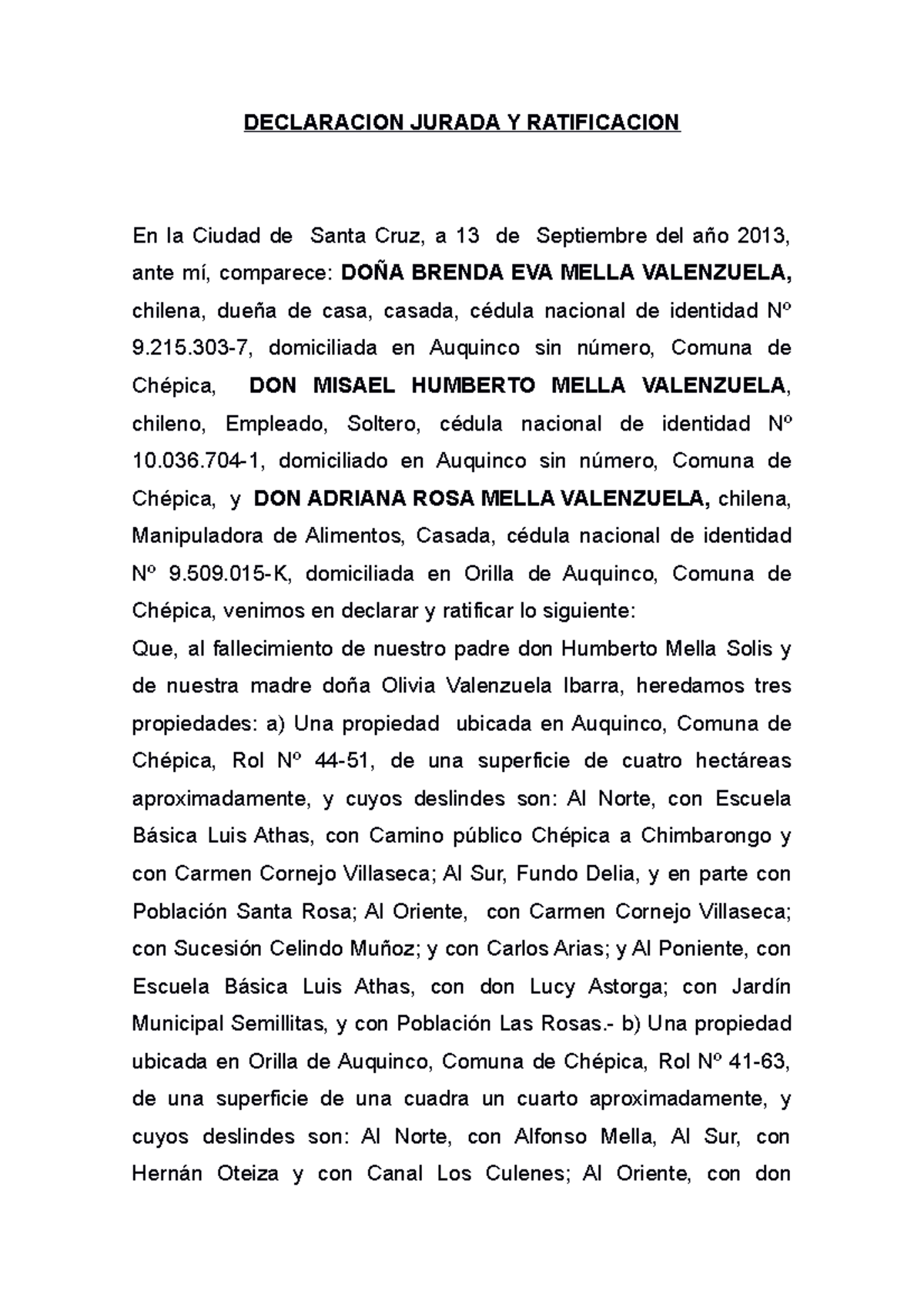 Brenda EVA Mella Valenzuela - DECLARACION JURADA Y RATIFICACION En la ...