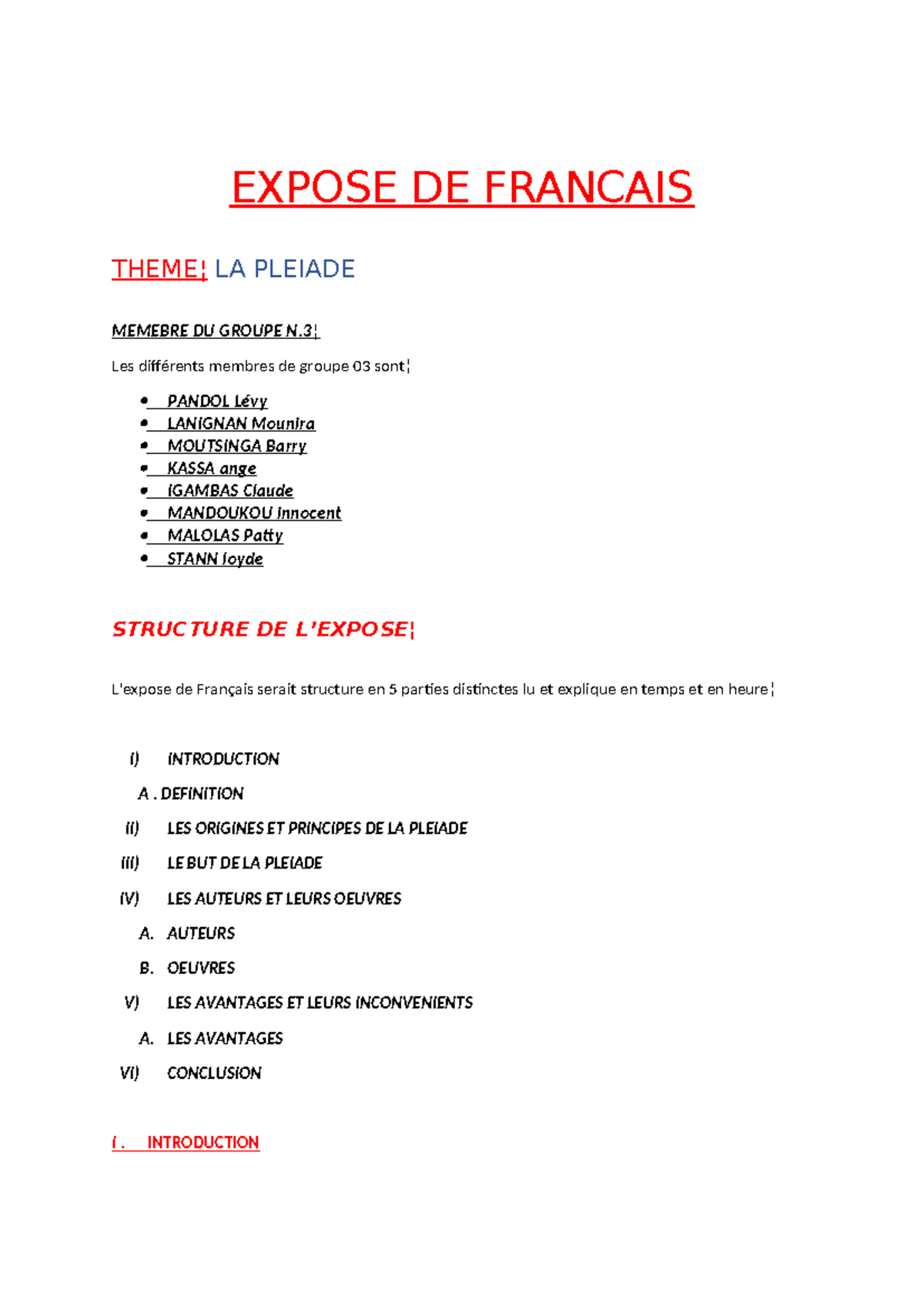 Expose DE Francai 1 - Exposé de français - EXPOSE DE FRANCAIS THEME¦ LA ...