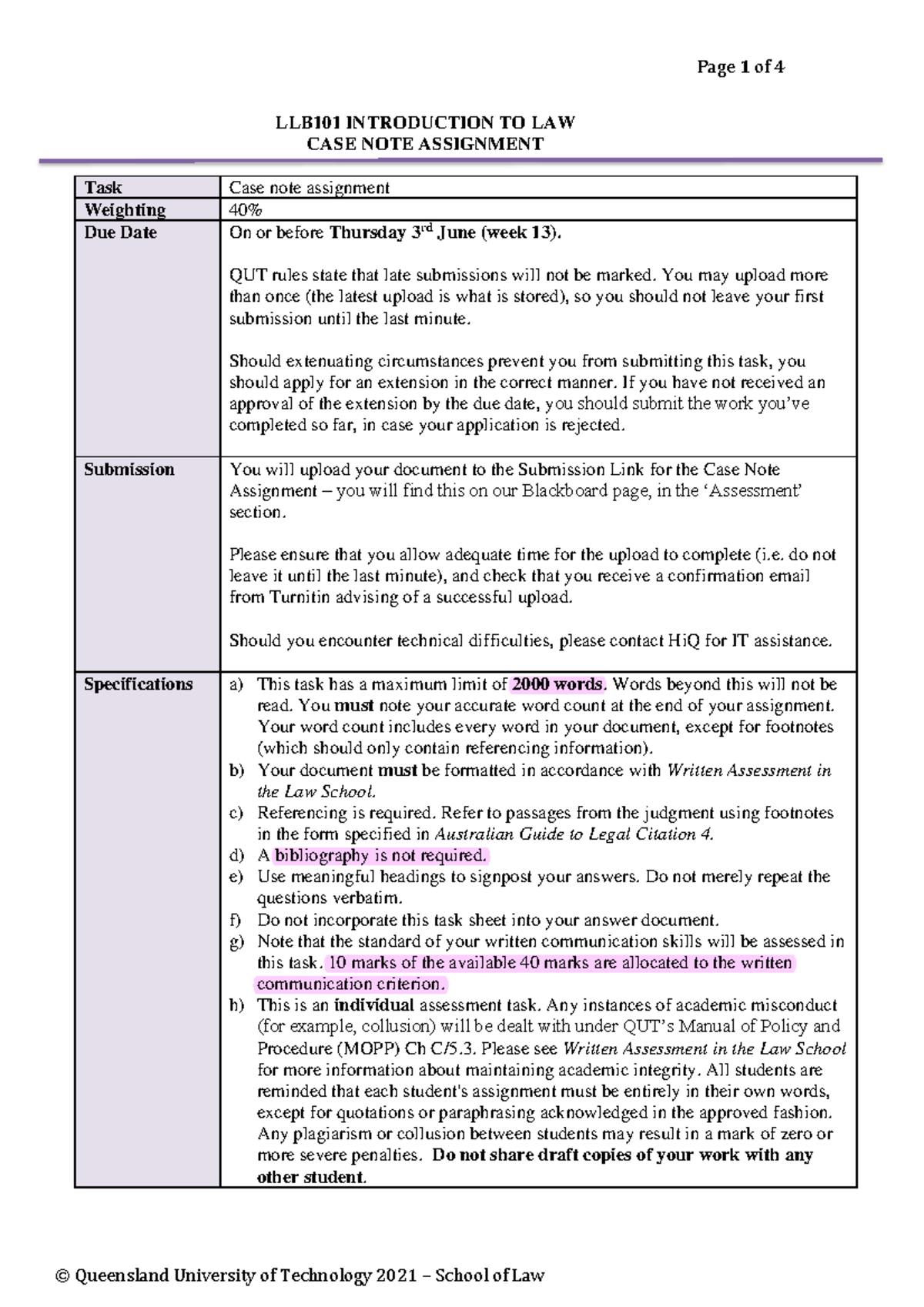 Task Sheet - Case Note Assignment - Page 1 of 4 © Queensland University ...