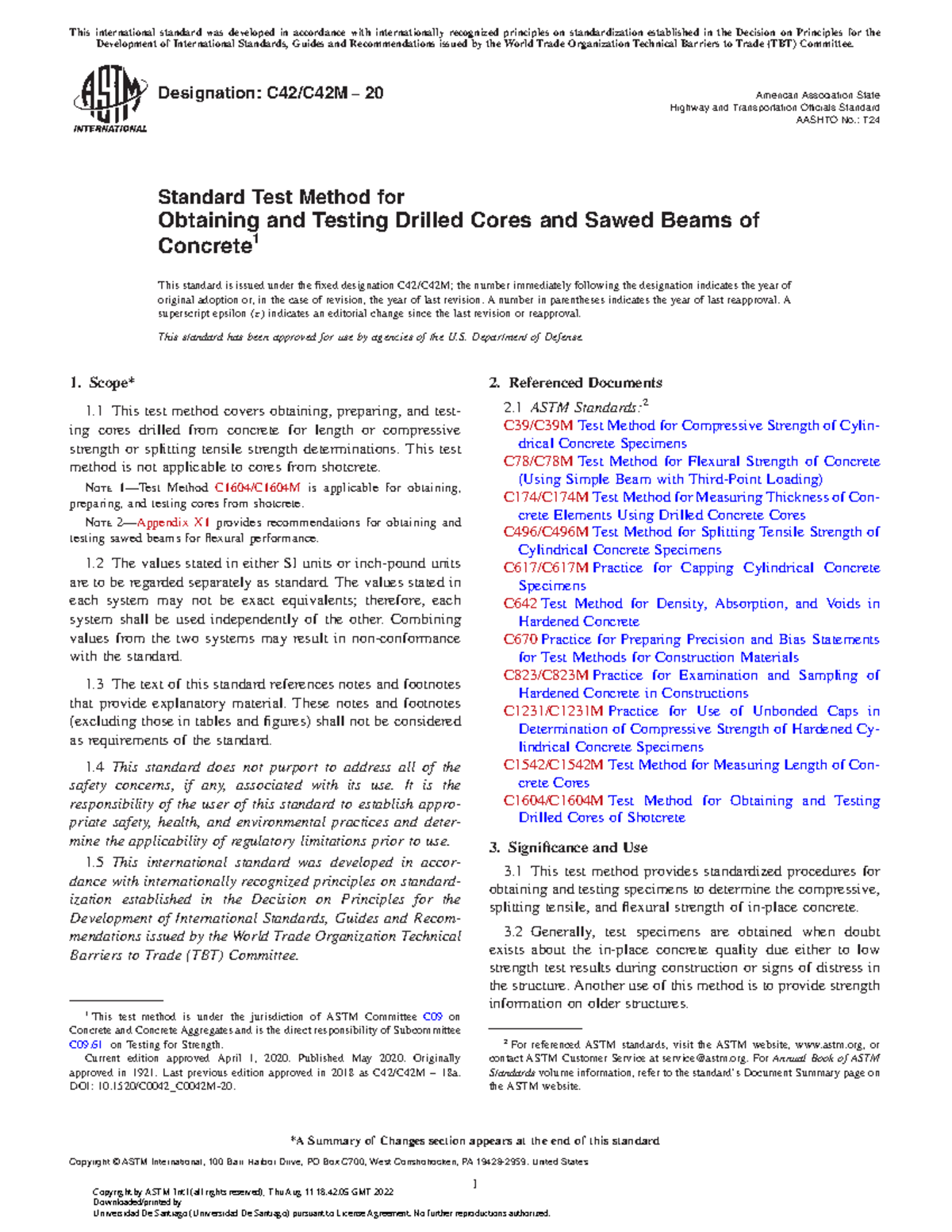 C42 C42M-20 Standard Test Method for Obtaining and Testing Drilled ...