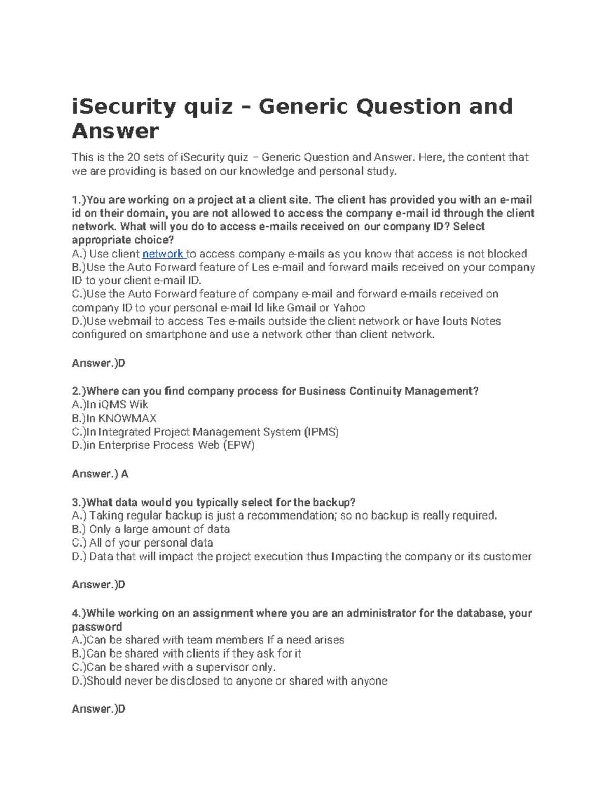 I Security quiz TCS answers for Mandatory courses - iSecurity quiz ...