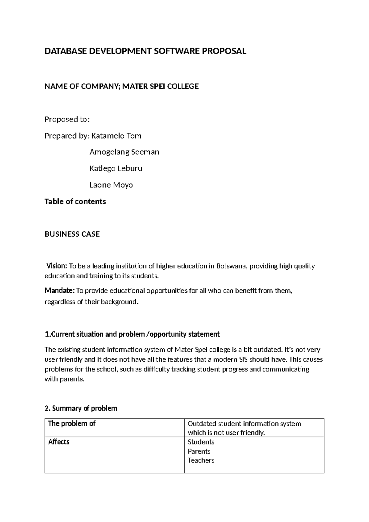 Database Development Software Proposal - DATABASE DEVELOPMENT SOFTWARE ...