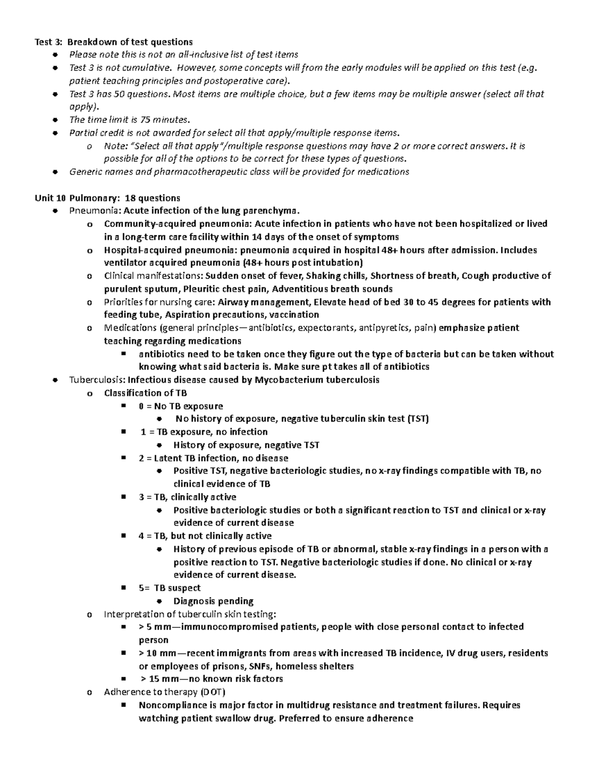 Test 3 Study Guide Test 3 Breakdown Of Test Questions Please Note