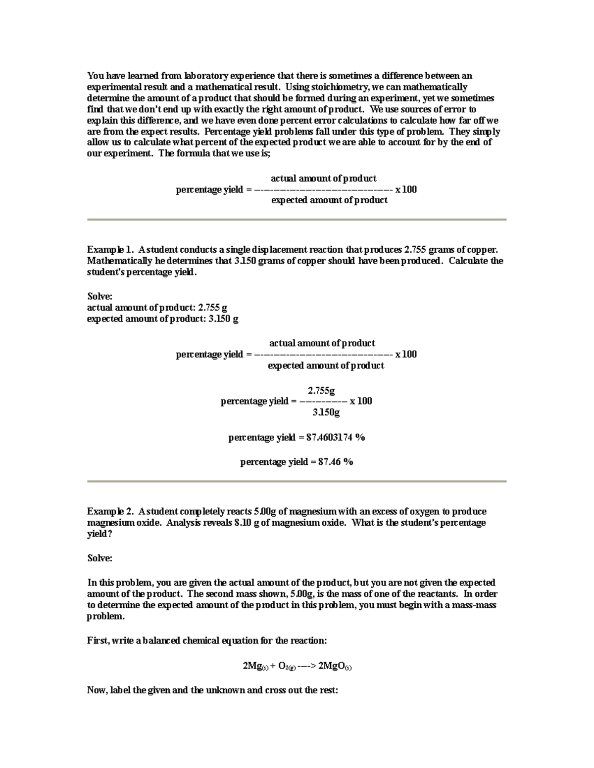 Percentage yield - For review problems - You have learned from ...