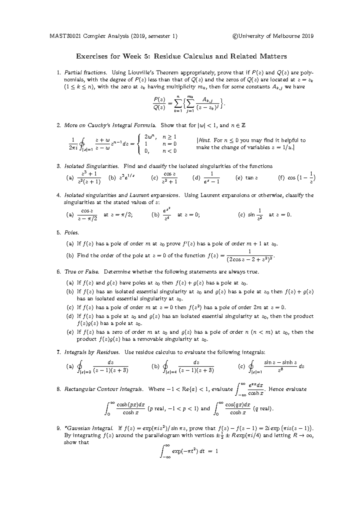 Exercises-05 - Tut sheets - MAST30021 Complex Analysis (2019, semester ...