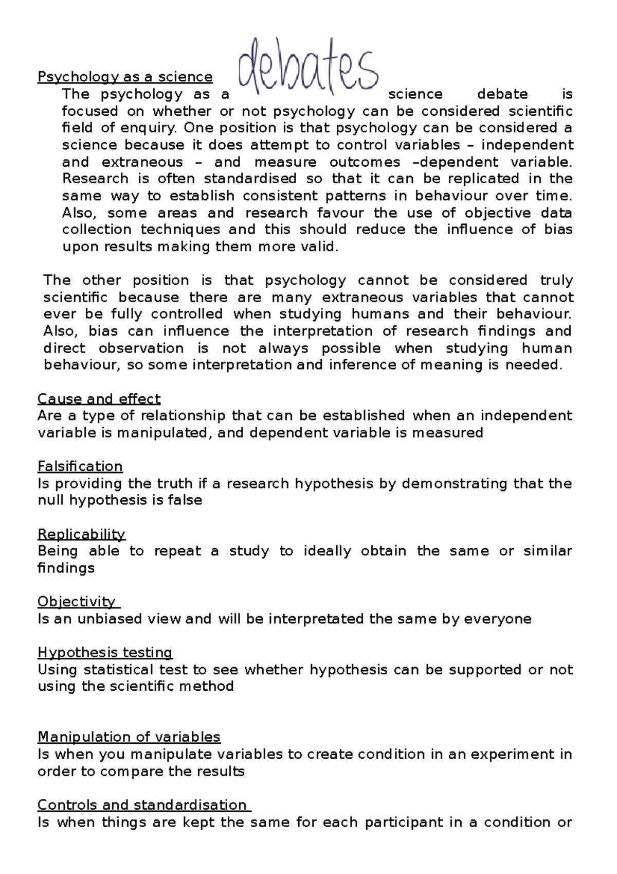 Debates - notes - Psychology as a science The psychology as a science ...