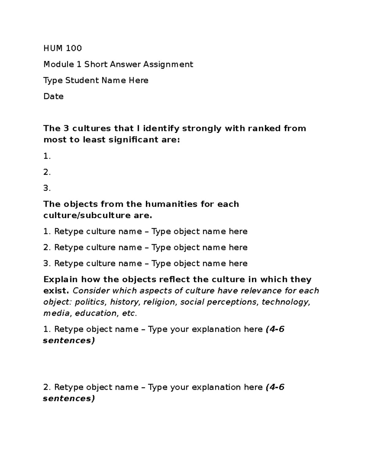 Module 1 Short Answer Template - HUM 100 Module 1 Short Answer ...