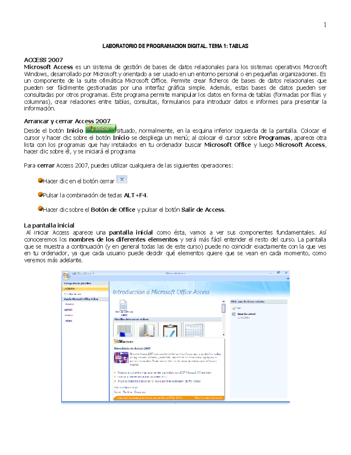 GUIA Tablas Acces 2007 - Tarea - LABORATORIO DE PROGRAMACION DIGITAL. TEMA 1: TABLAS ACCESS 2007 ...