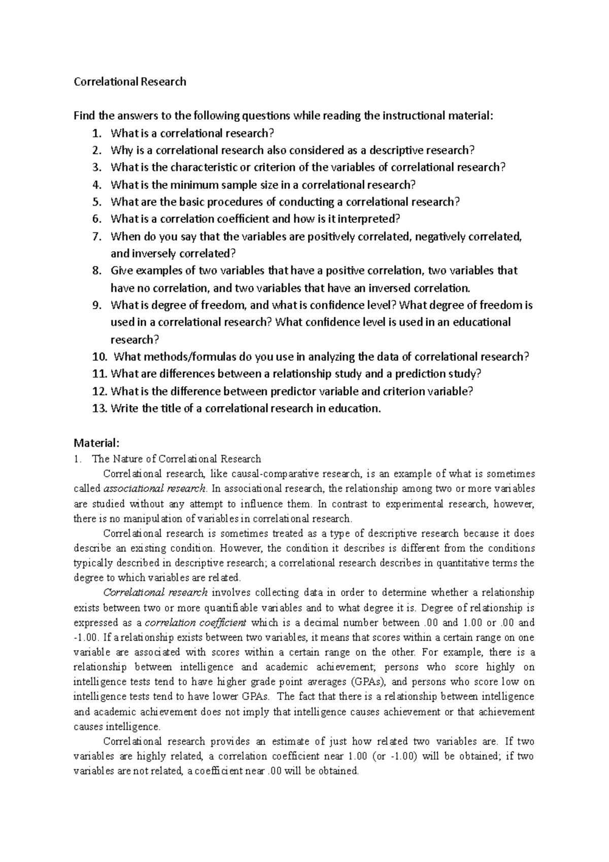 4. Correlational Research - Correlational Research Find the answers to ...