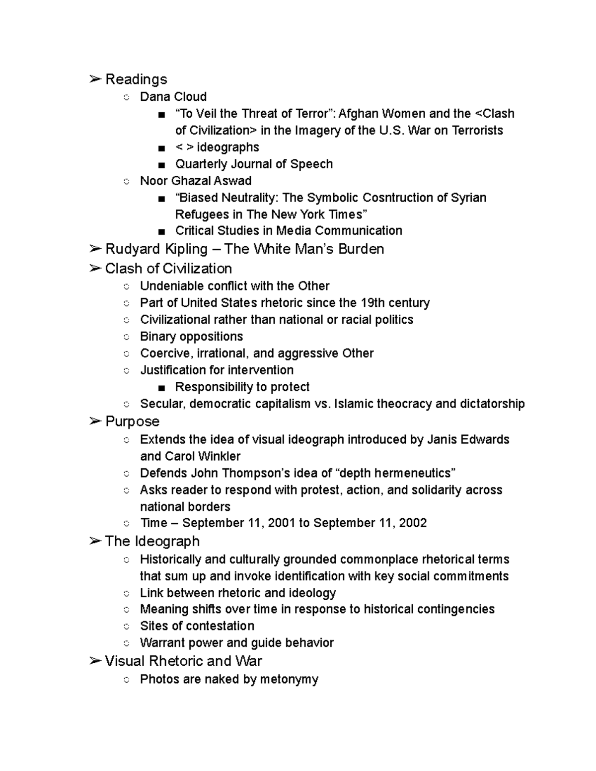 Comm 5620 Lecture Notes Week 5 Readings Dana Cloud “to Veil The Threat Of Terror” Afghan