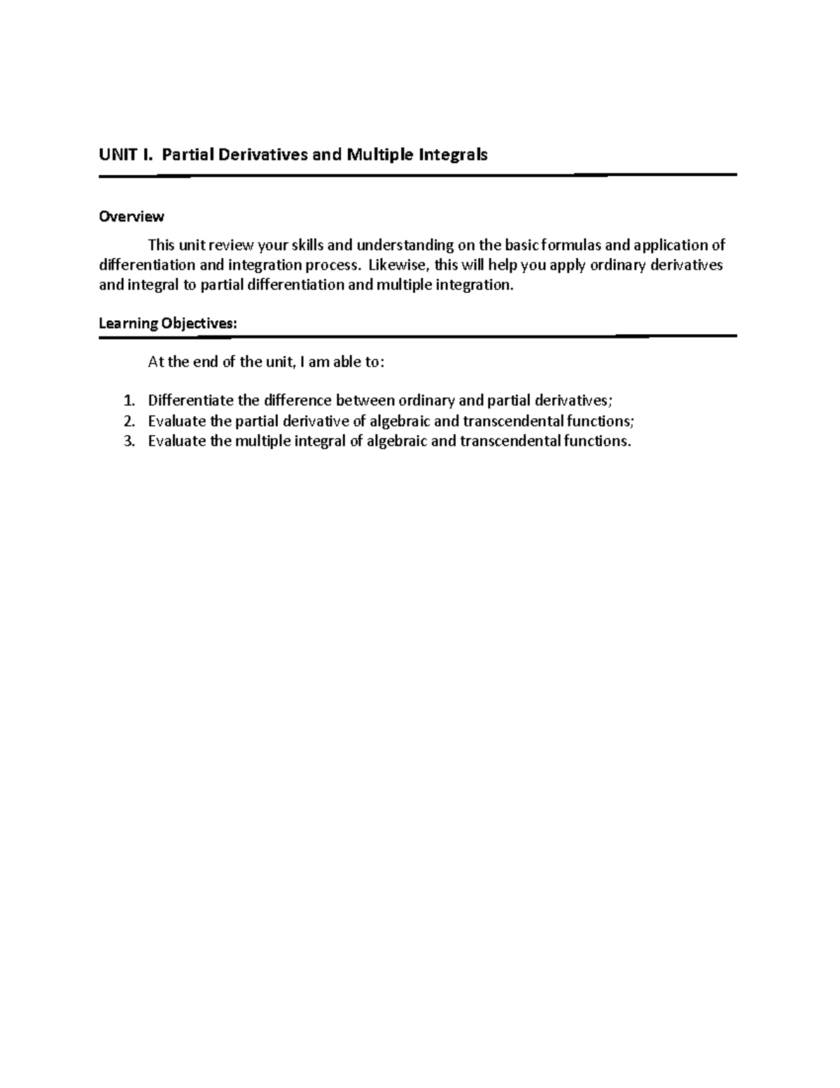 MATH 213 UNIT 1 1 - mathematics - UNIT I. Partial Derivatives and ...