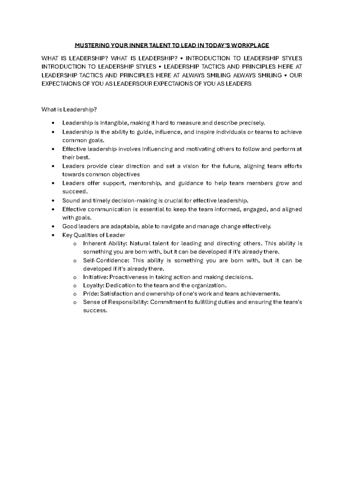 Corporate Leadership - notes for cl - MUSTERING YOUR INNER TALENT TO ...
