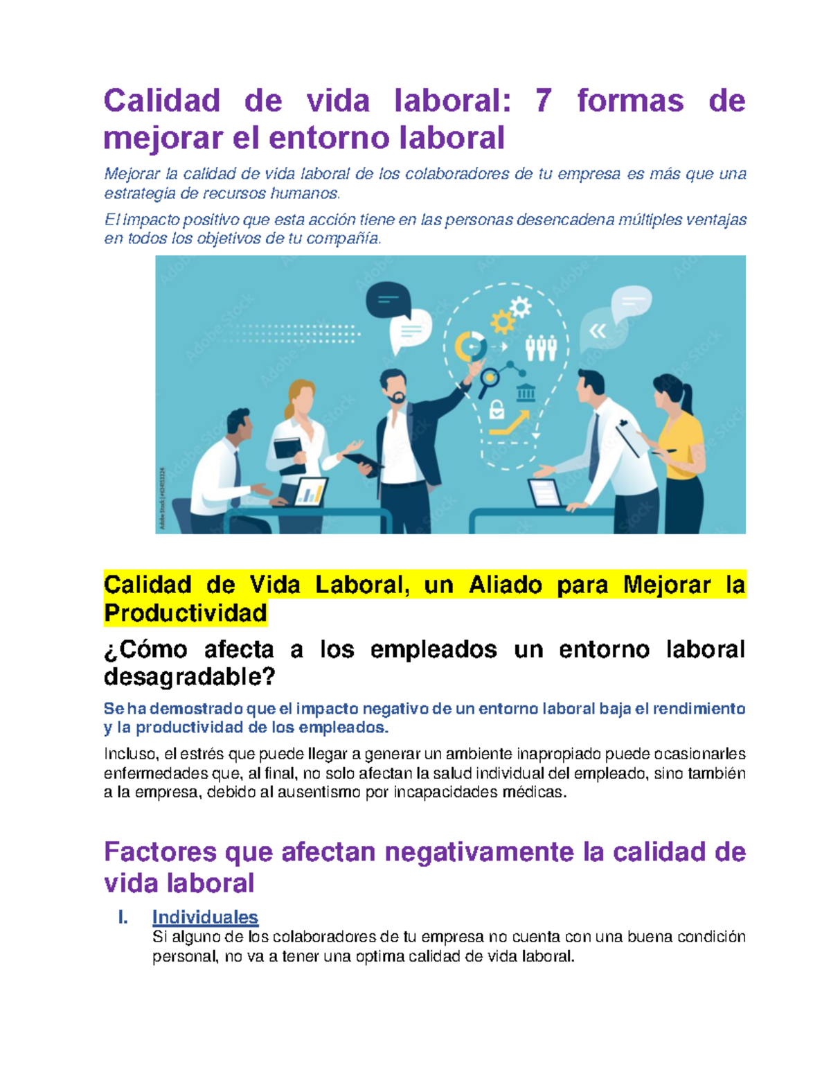 Calidad Vida - 7 formas de mejorar - Calidad de vida laboral: 7 formas ...