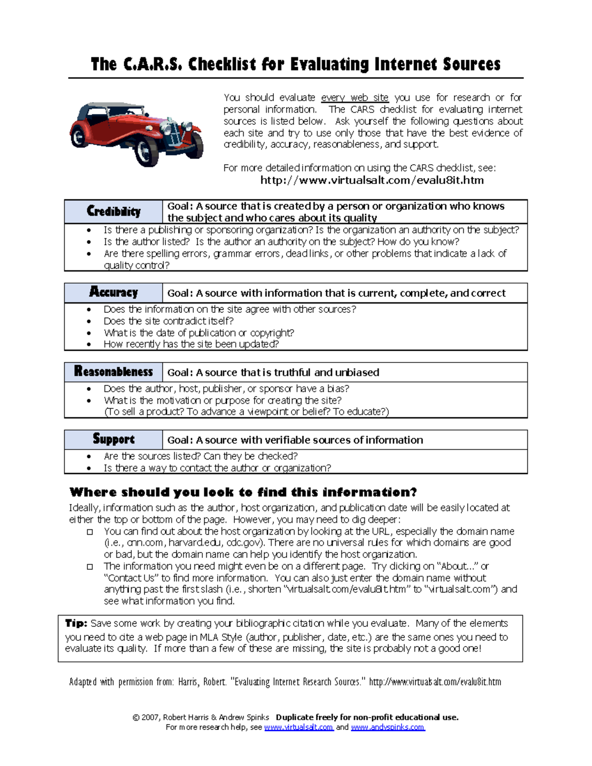 CARS Assessment Info - © 2007, Robert Harris & Andrew Spinks Duplicate ...