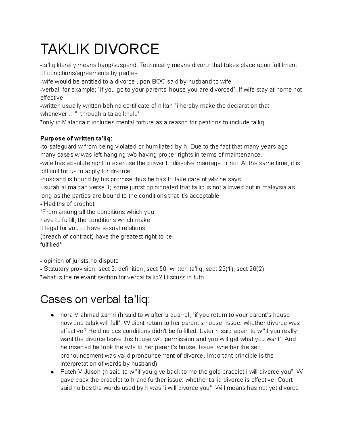 Ta’liq and Khuluk - notes - TAKLIK DIVORCE -ta’liq literally means hang ...