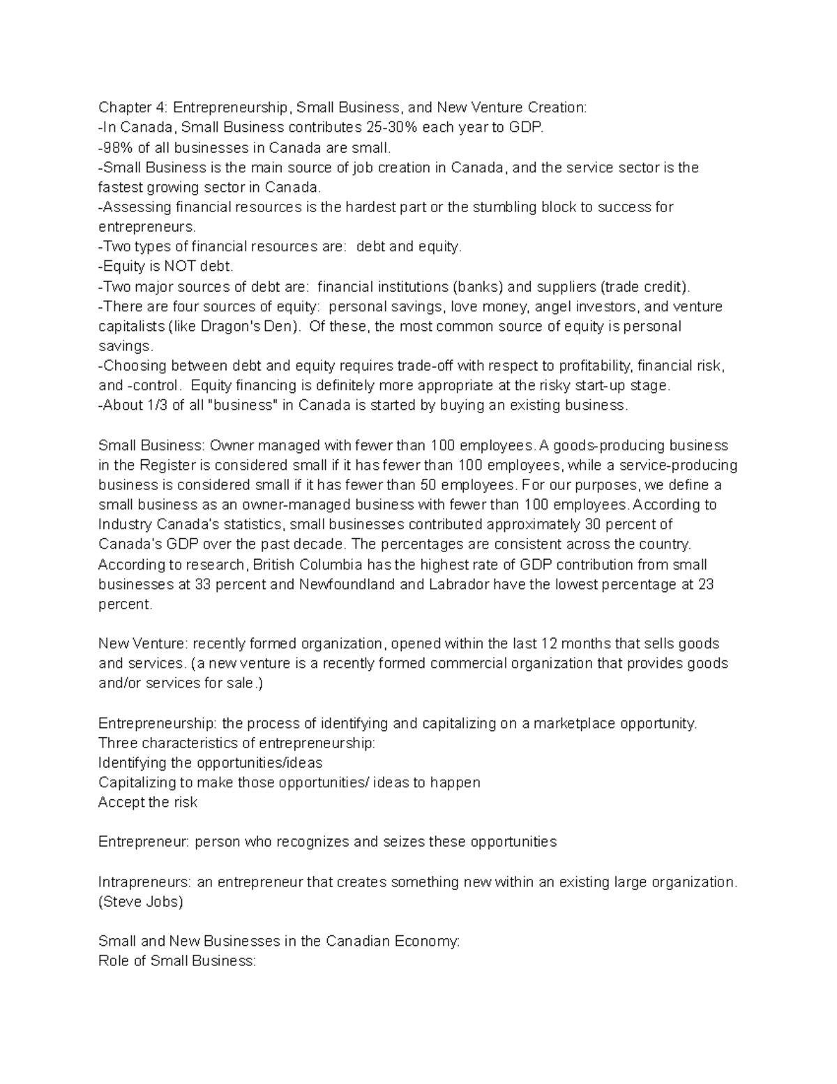 Chapter 4 Entrepreneurship, Small Business, and New Venture Creation ...