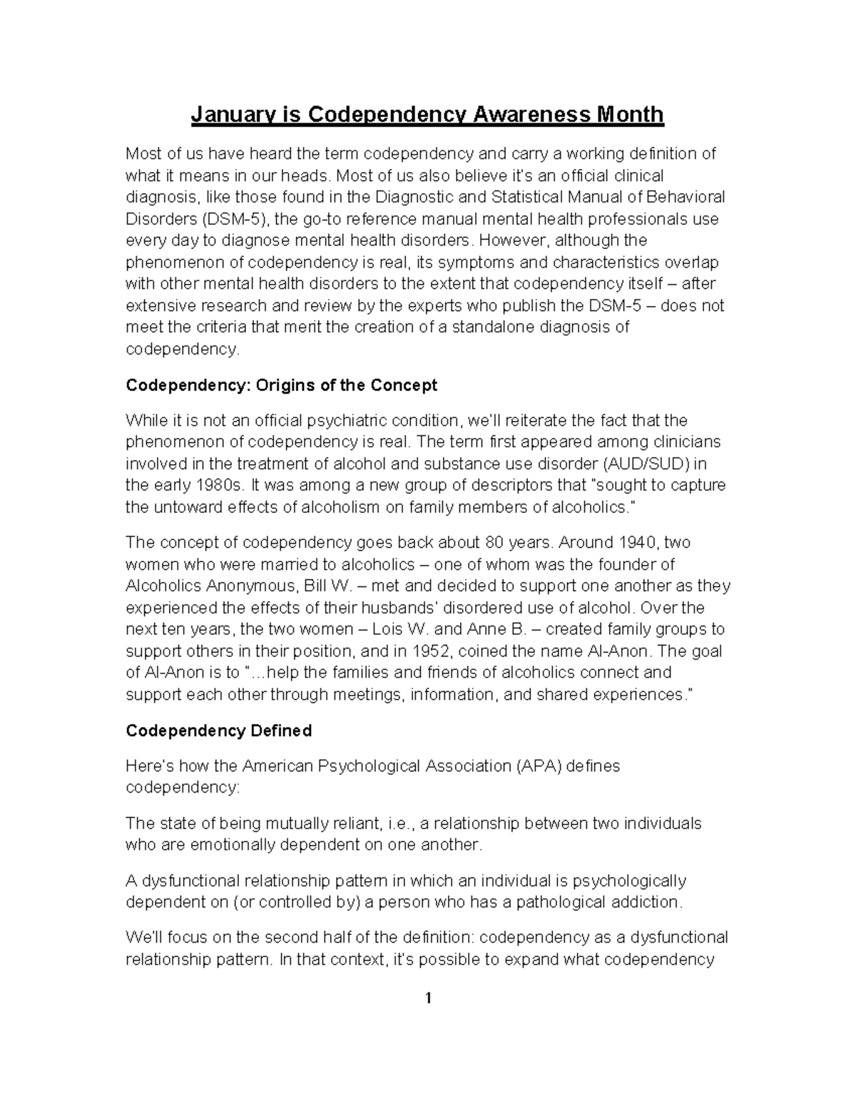 January is Codependency Awareness Month - Most of us also believe it9s ...