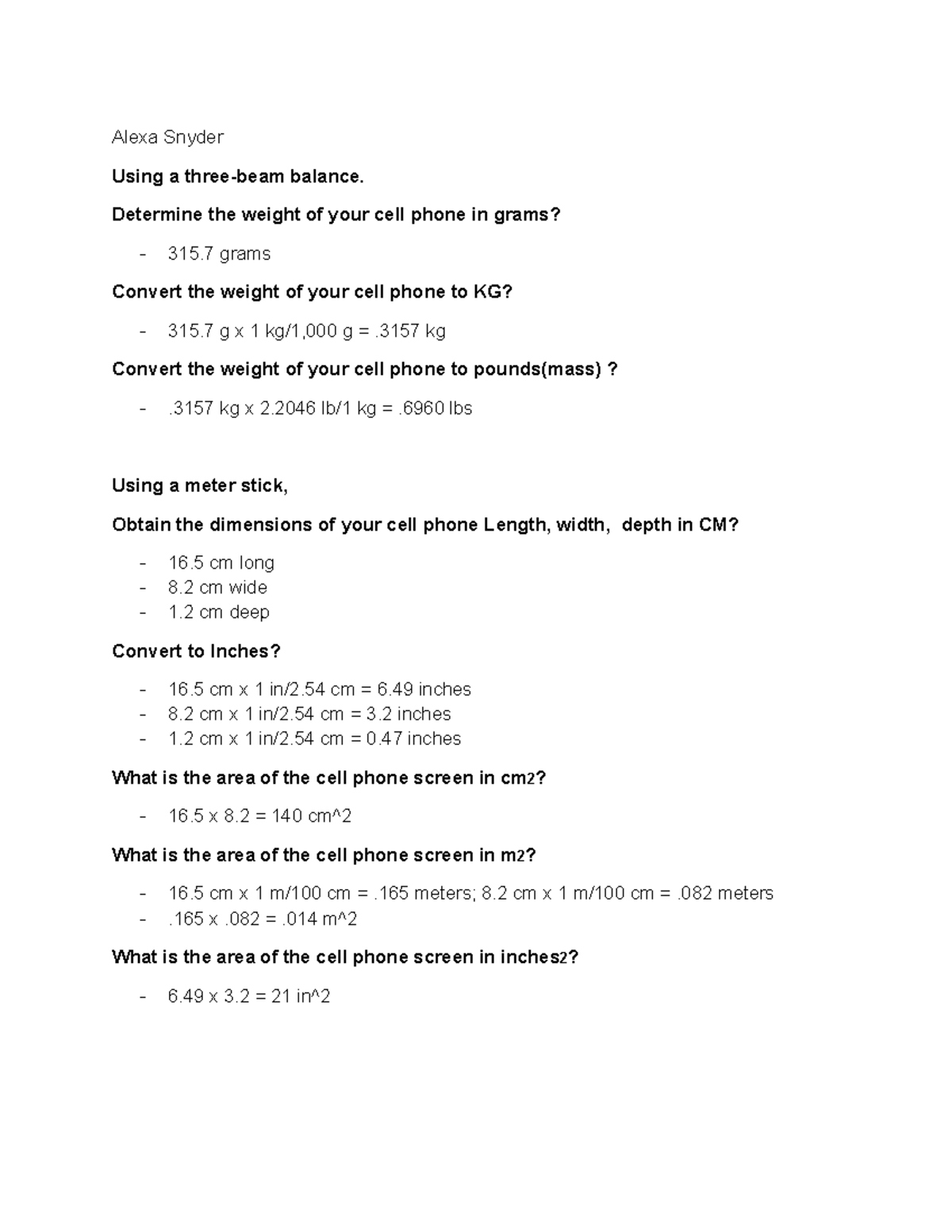 Lab 1 - a lab about significant figures - Alexa Snyder Using a three ...