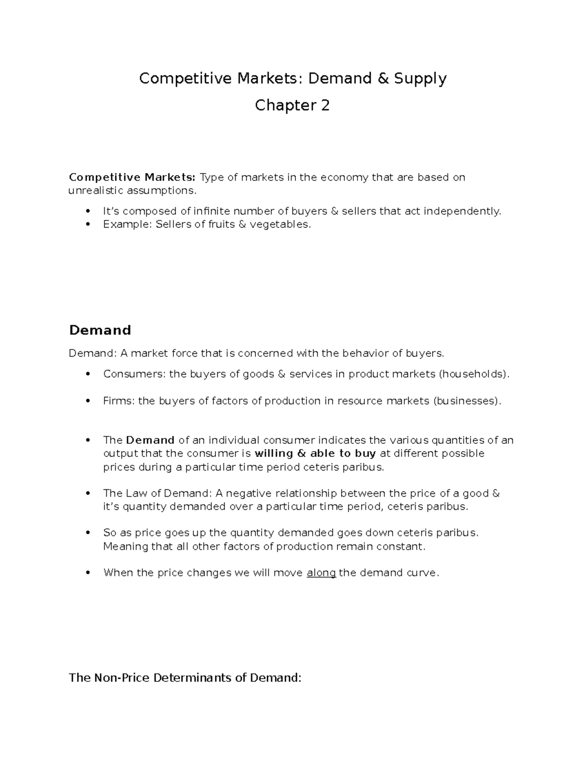 Chapter 2 - Competitive Markets: Demand & Supply Chapter 2 Competitive ...