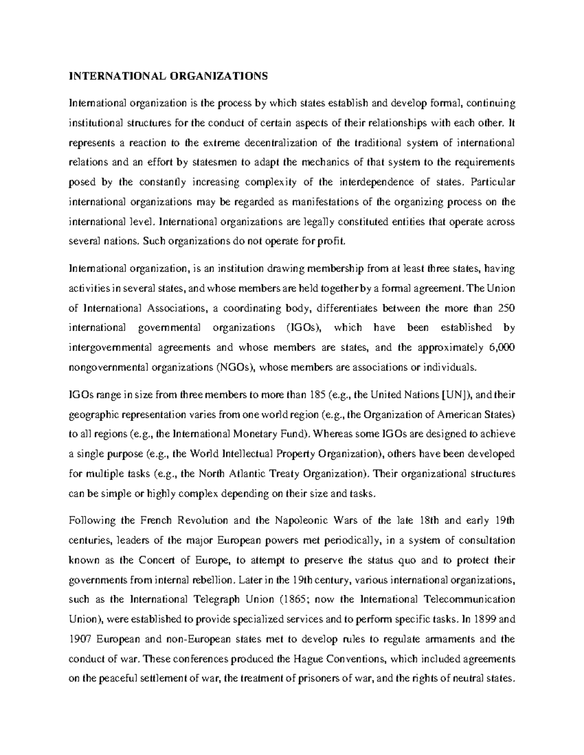 IR 4 (International Org - INTERNATIONAL ORGANIZATIONS International ...