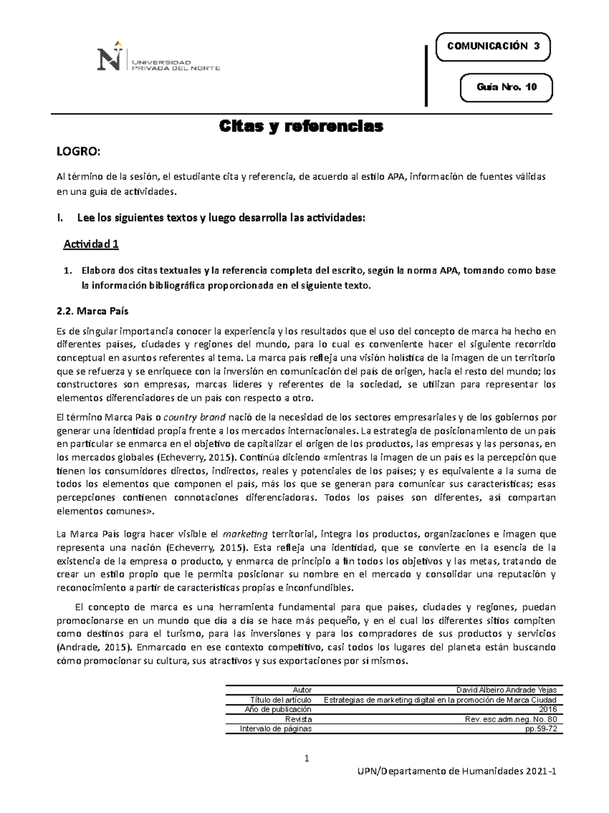 GUÍA 10 citas y referencias - Citas y referencias LOGRO: Al término de ...