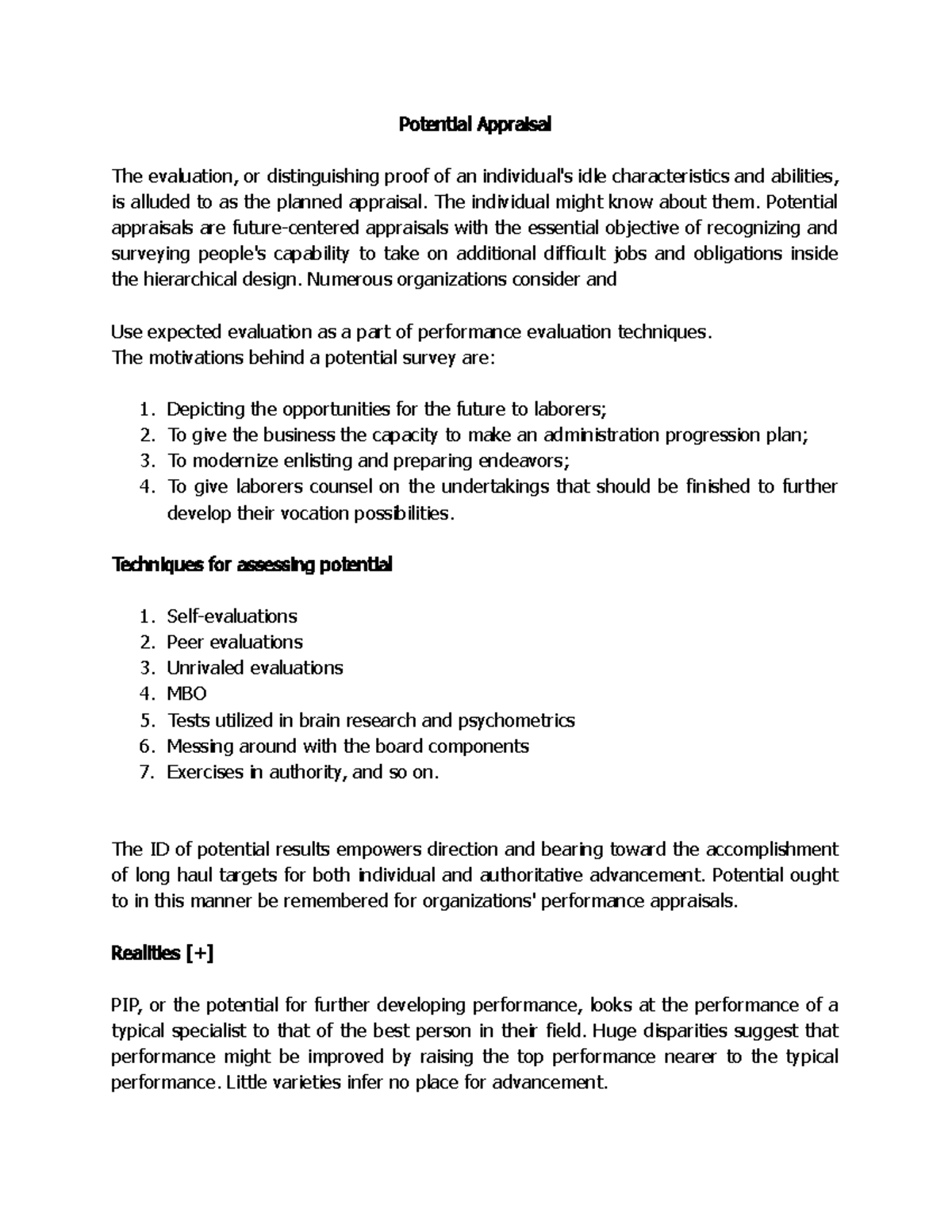 Potential Appraisal - The individual might know about them. Potential ...