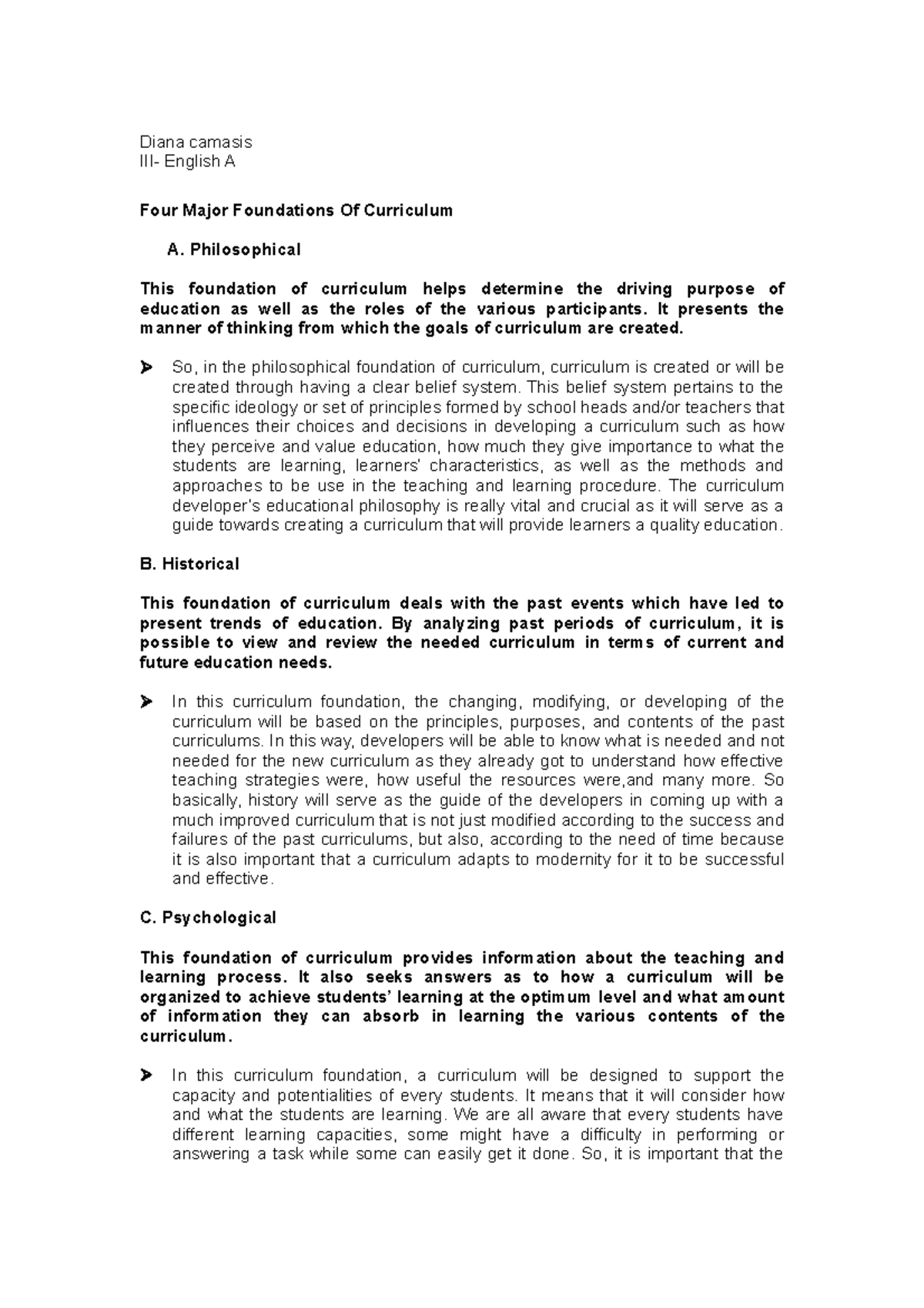 Four Major Foundations Of Curriculum - Philosophical This foundation of ...