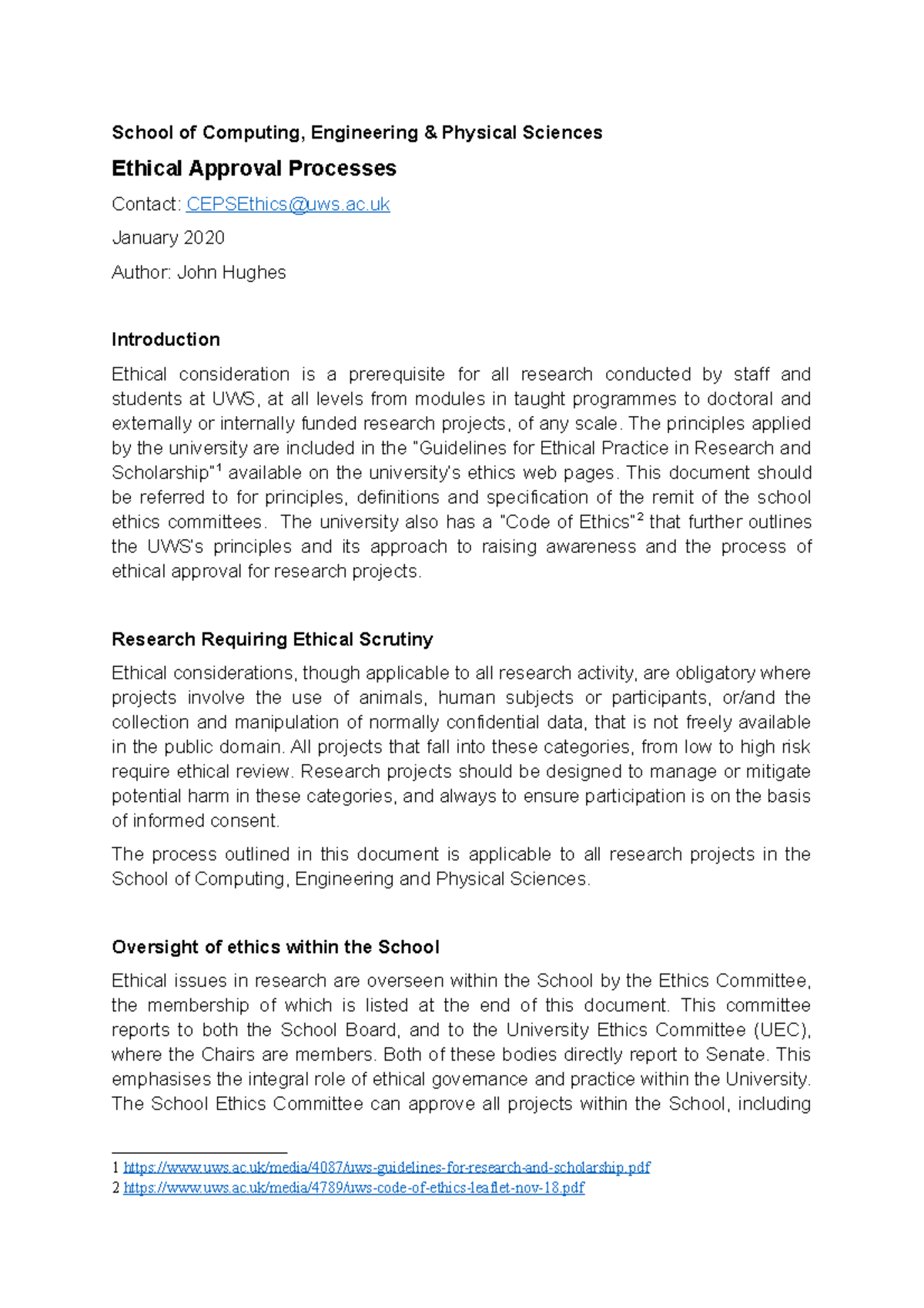 CEPS Ethical Approval Process 2020 - School of Computing, Engineering ...