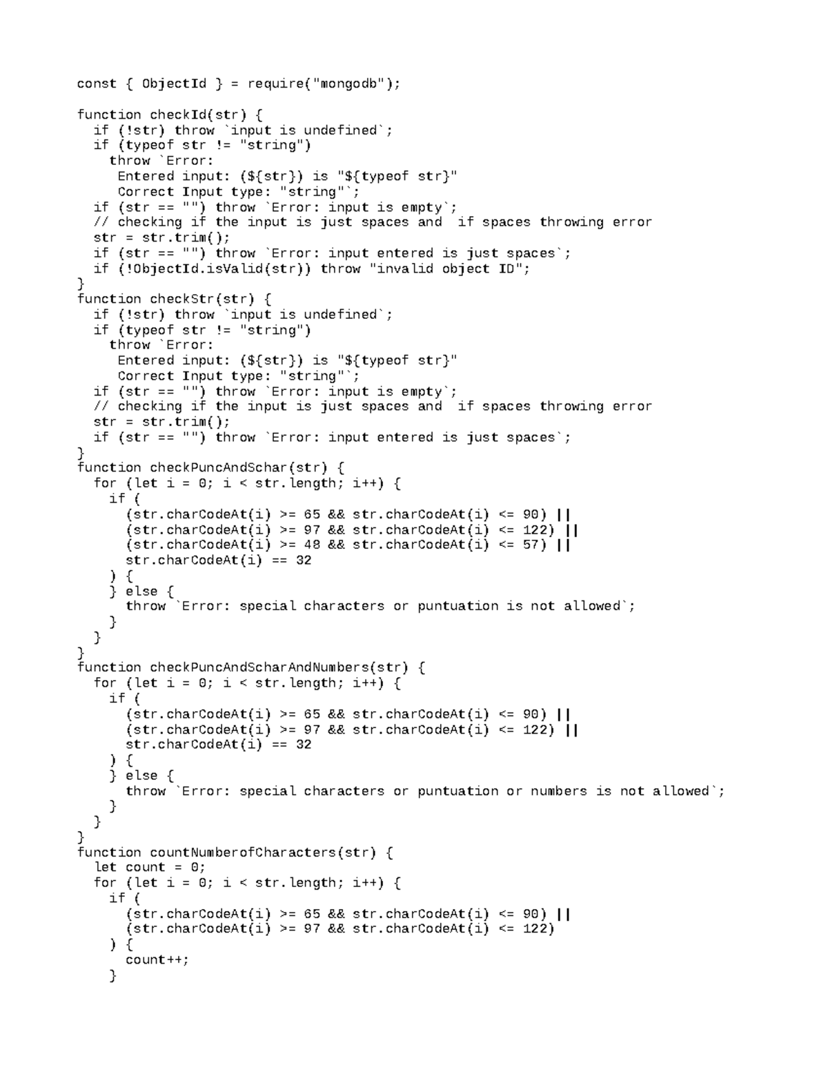 Helpers - All details about this file present in Lab 6 question docx - const { ObjectId ...