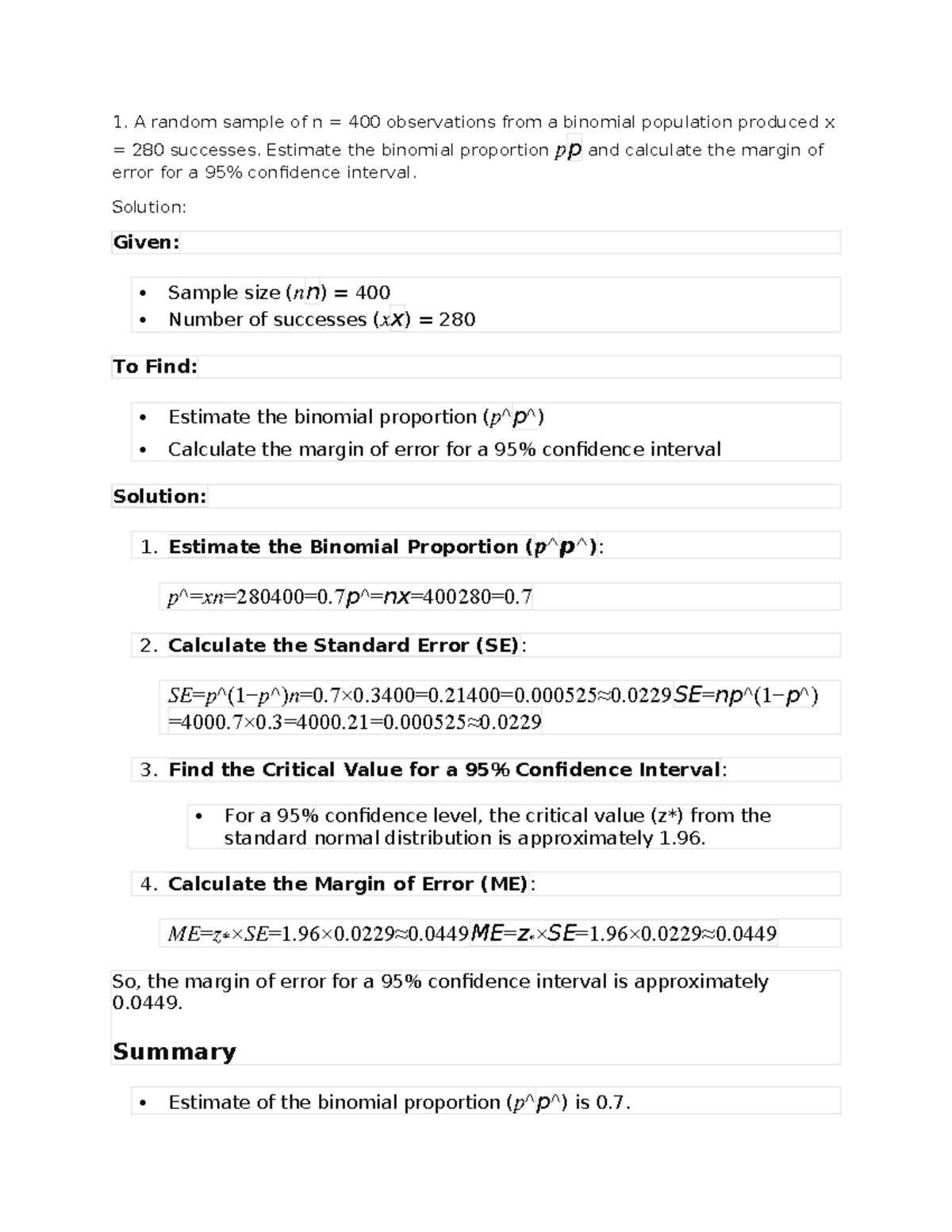 Module 3 Lesson 2 - N/A - A random sample of n = 400 observations from a binomial population ...