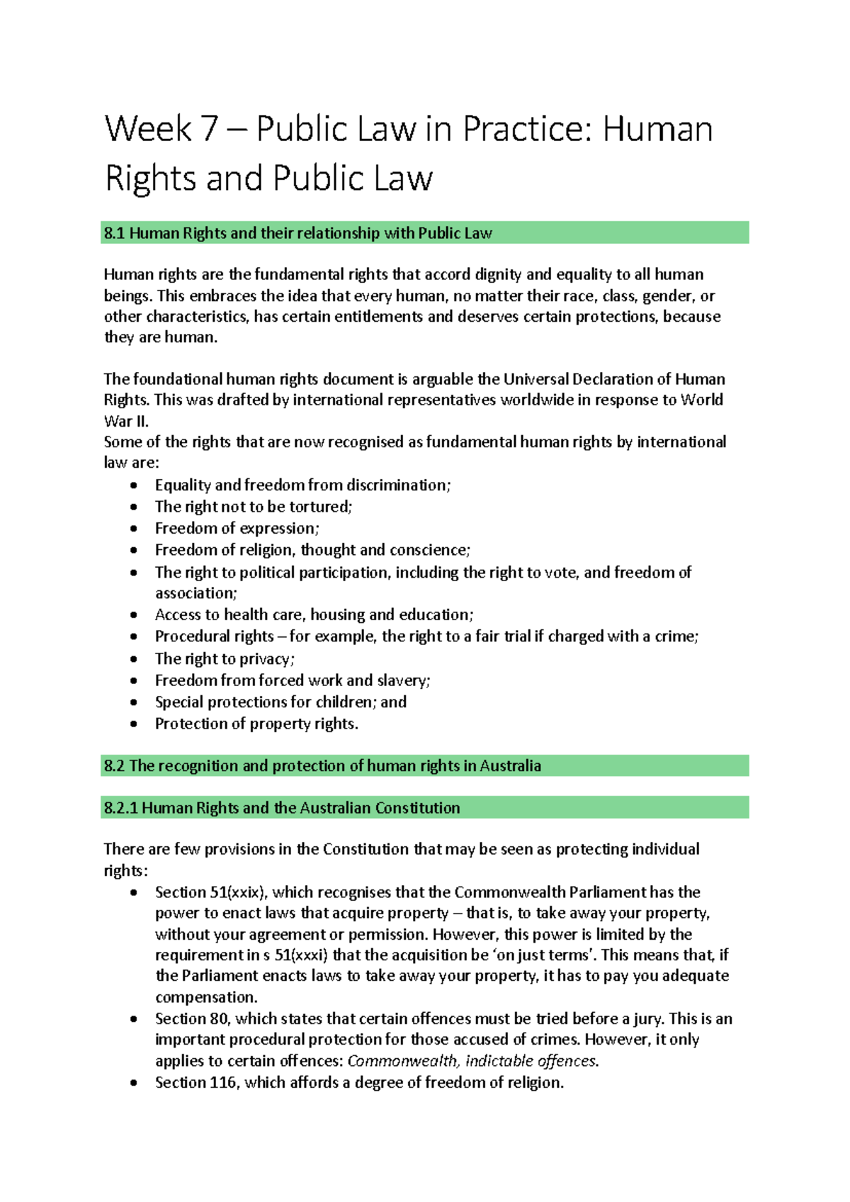 Week 7 Notes - Week 7 – Public Law in Practice: Human Rights and Public ...