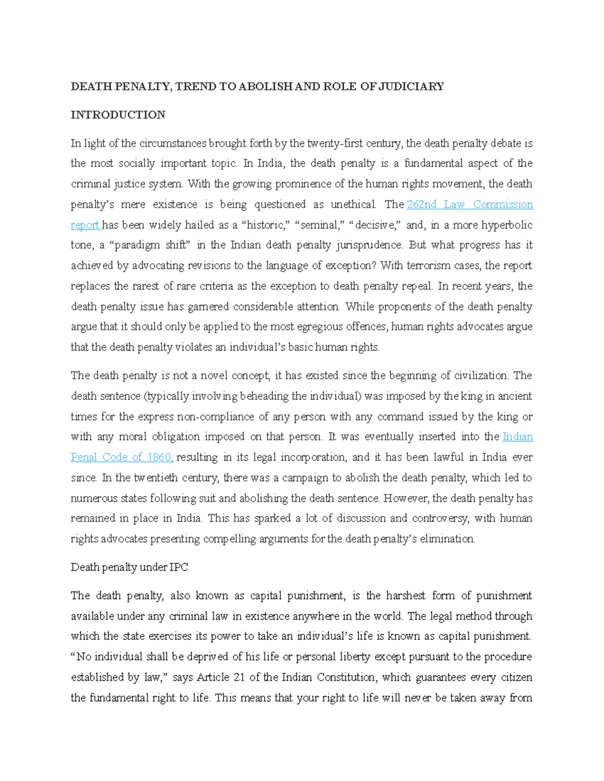 Death penalty Assignment - DEATH PENALTY, TREND TO ABOLISH AND ROLE OF ...