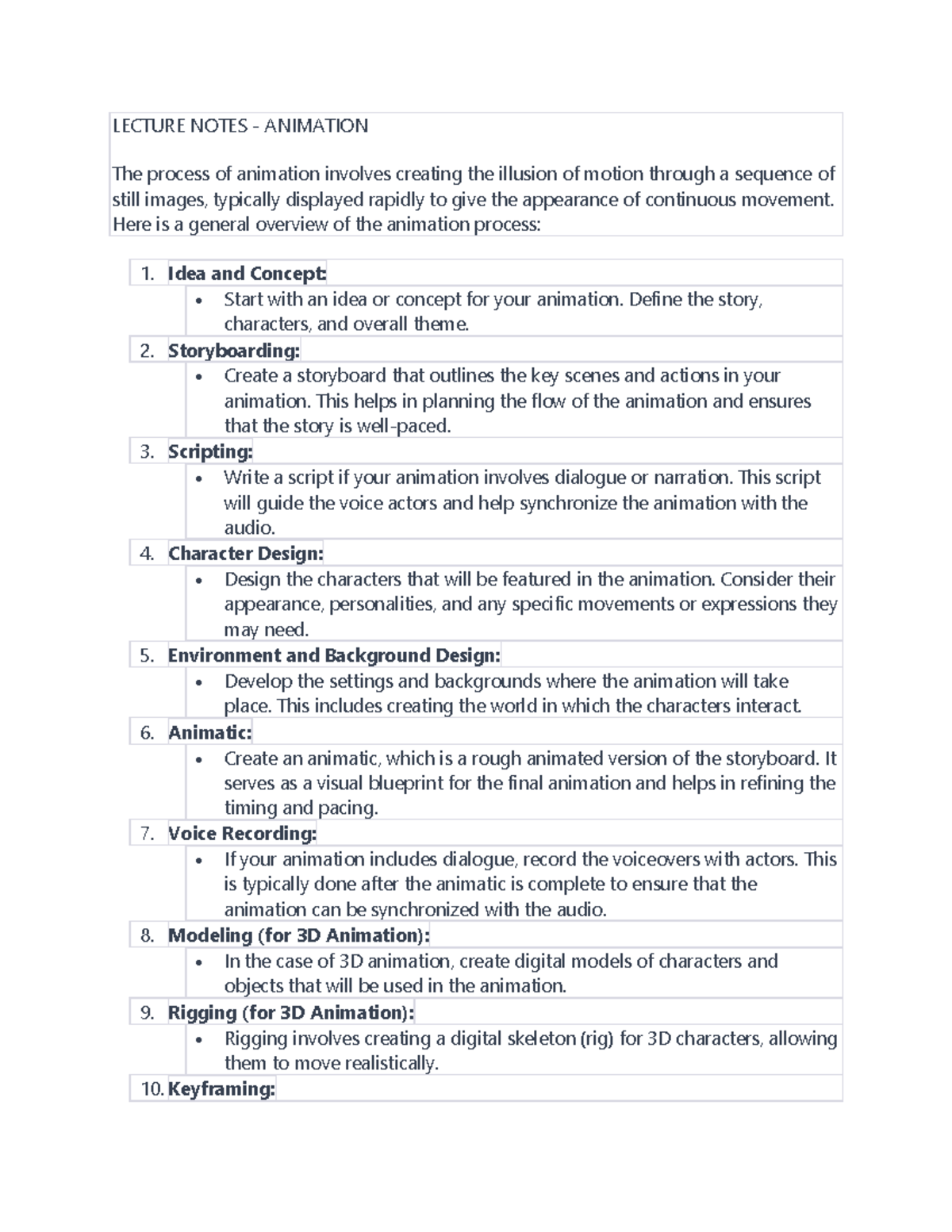 Lecture- Notes- Animation - LECTURE NOTES - ANIMATION The process of ...