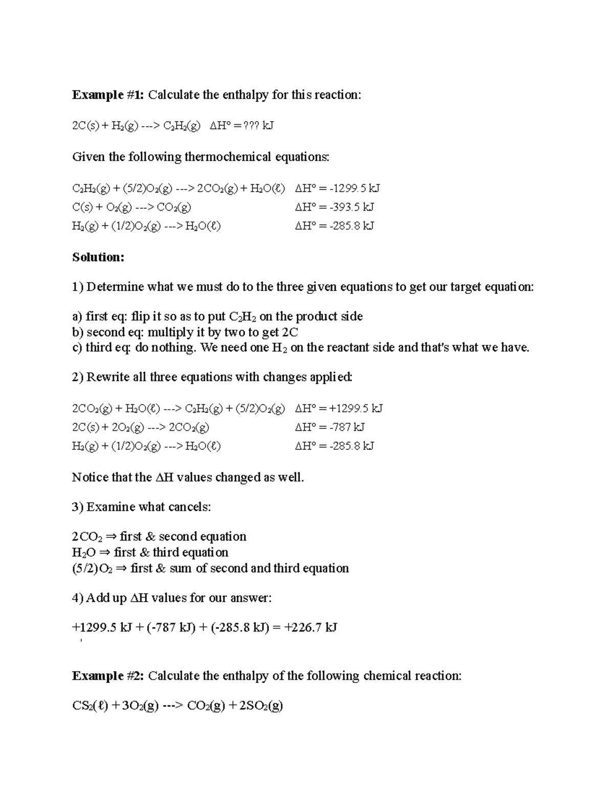 Chapter 6 (done) - Example #1: Calculate the enthalpy for this reaction ...