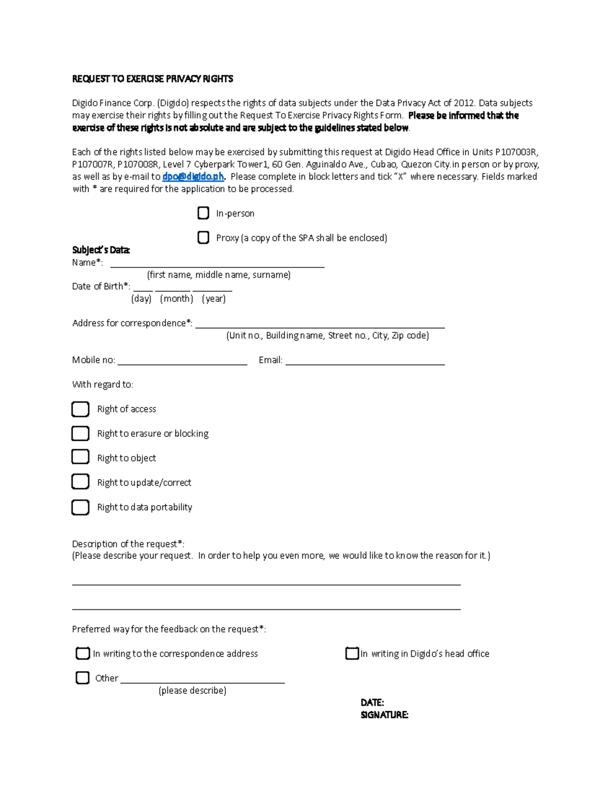 Request TO Exercise Privacy Rights - REQUEST TO EXERCISE PRIVACY RIGHTS ...