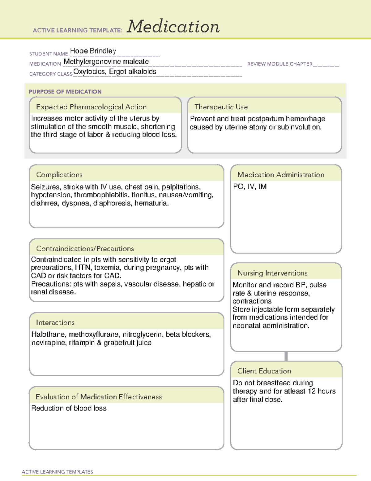 Methylergonovine maleate - ACTIVE LEARNING TEMPLATES Medication STUDENT ...