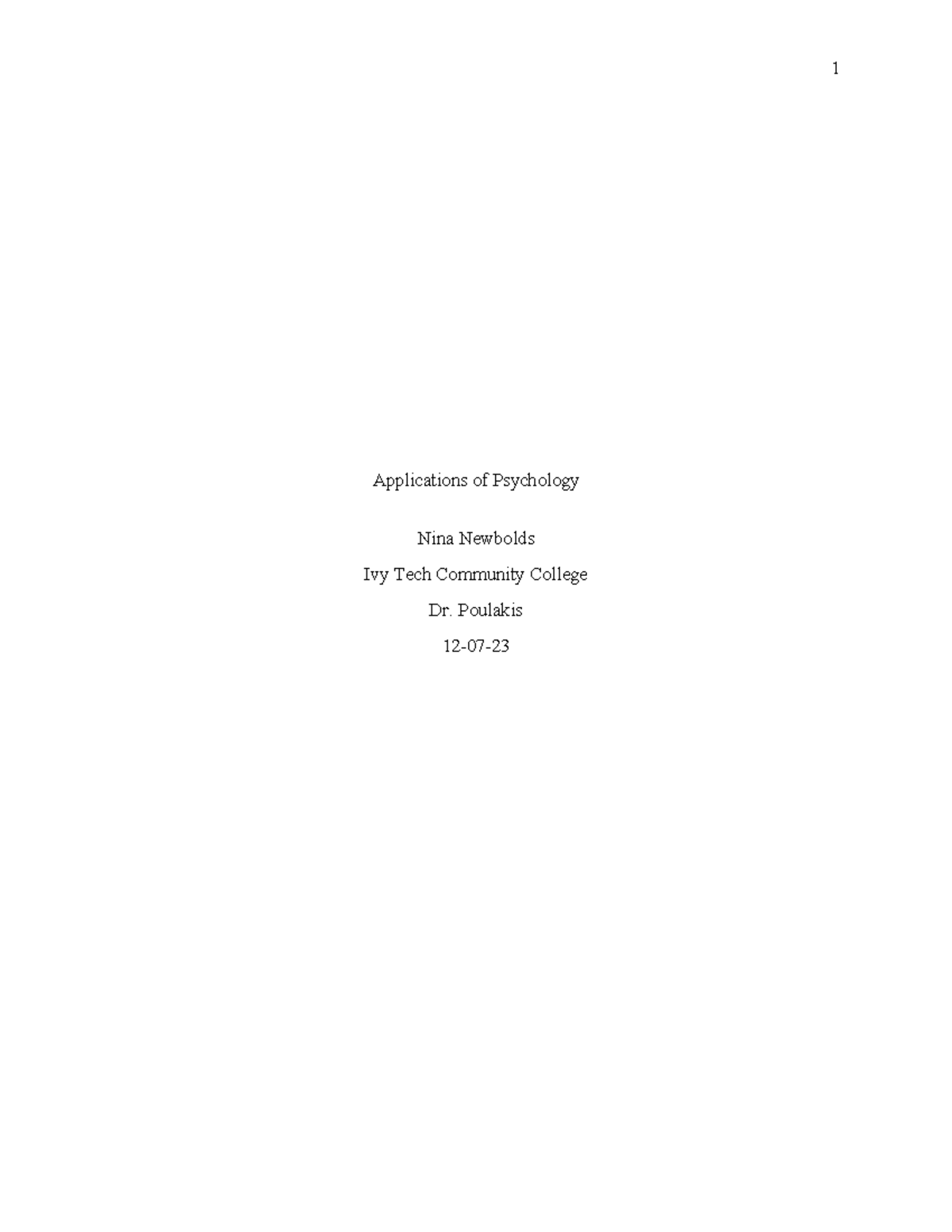 Applications of Psychology Paper - Applications of Psychology Nina ...
